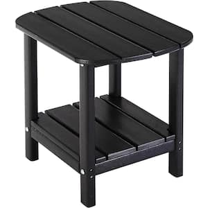 Black Rectangle HDPE Outdoor Side Table with Storage Shelf for Backyard ...