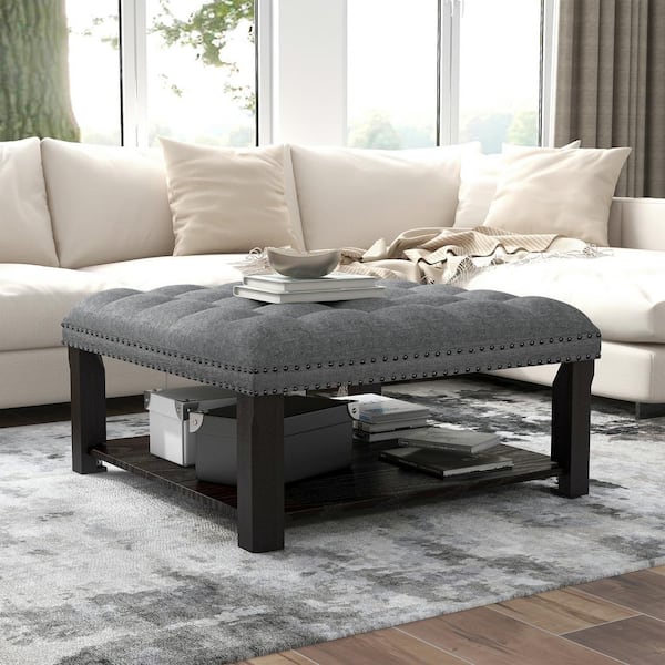 Furniture of America Wadesboro Gray Button Tufted One Shelf Ottoman IDF AC822GY The Home Depot