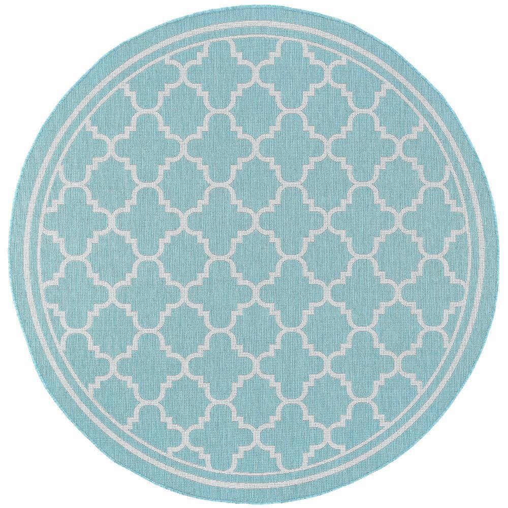 Tayse Rugs Eco Geometric Aqua 6 ft. Round Indoor/Outdoor Area Rug ...