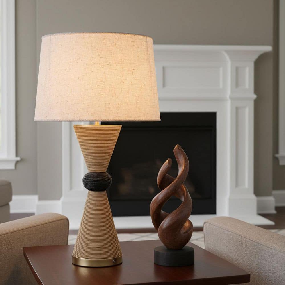 ELE Light & Decor Alba 28 in. Gold Coastal Boho Touch Dimmable Rattan Table Lamp with Natural ...