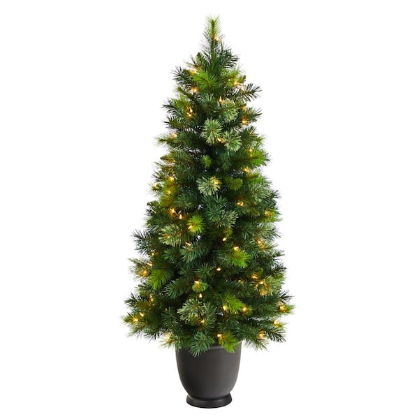 Nearly Natural 4.5 ft. Pre-Lit Oregon Pine Artificial Christmas Tree in ...