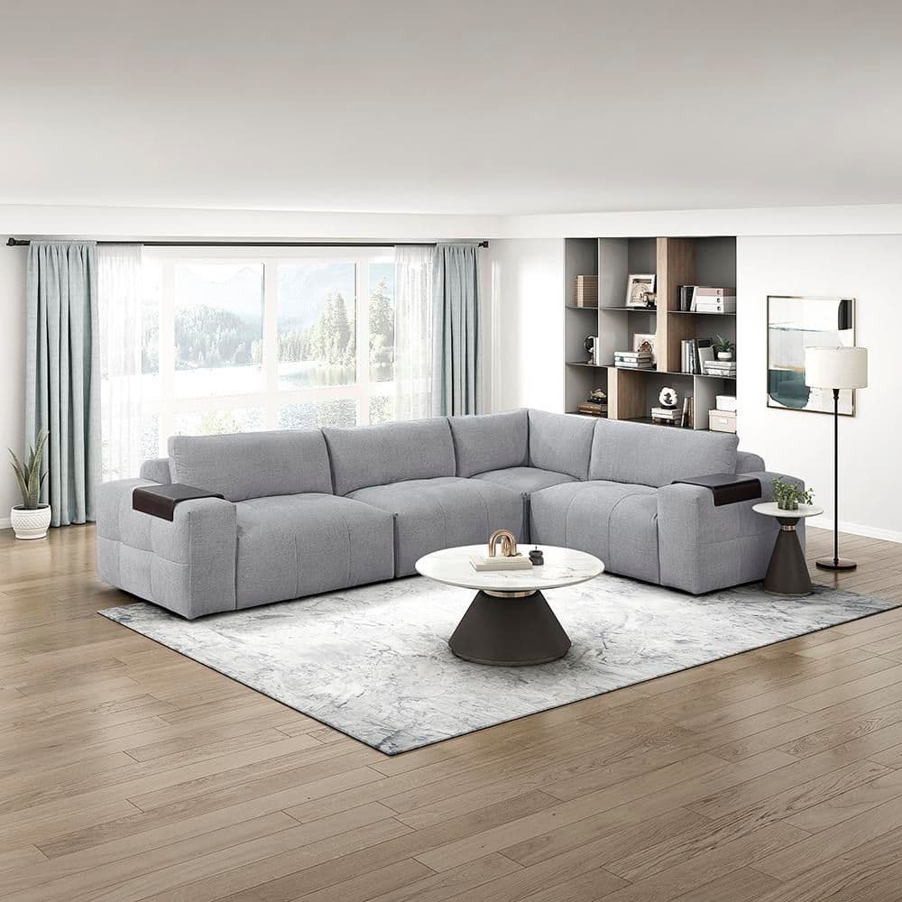 Lazzara Marquis 143 in. Square Arm 4-Piece Textured Fabric Rectangle ...