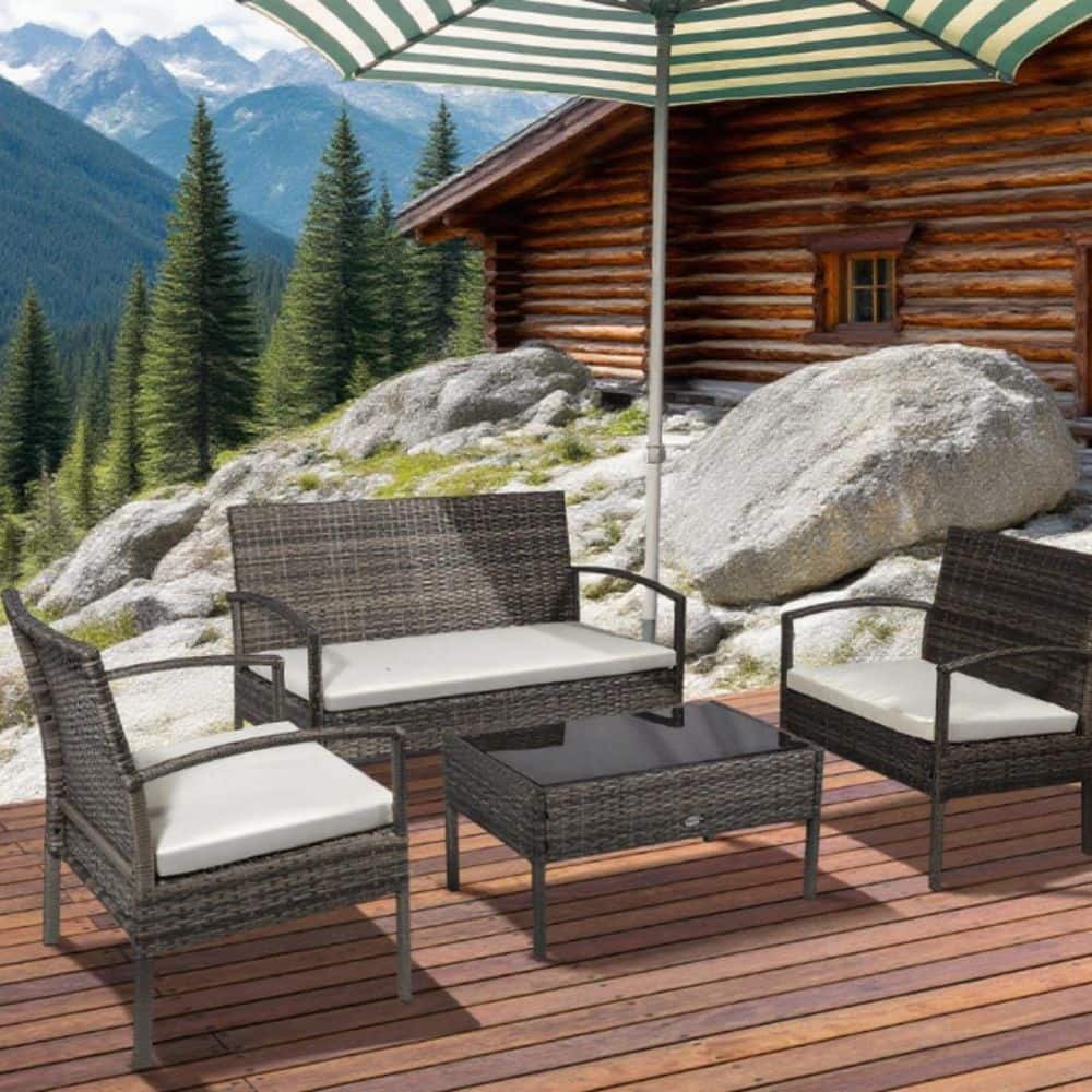 4 Pieces Wicker Loveseat Outdoor Patio Furniture Set, Indoor Outdoor ...
