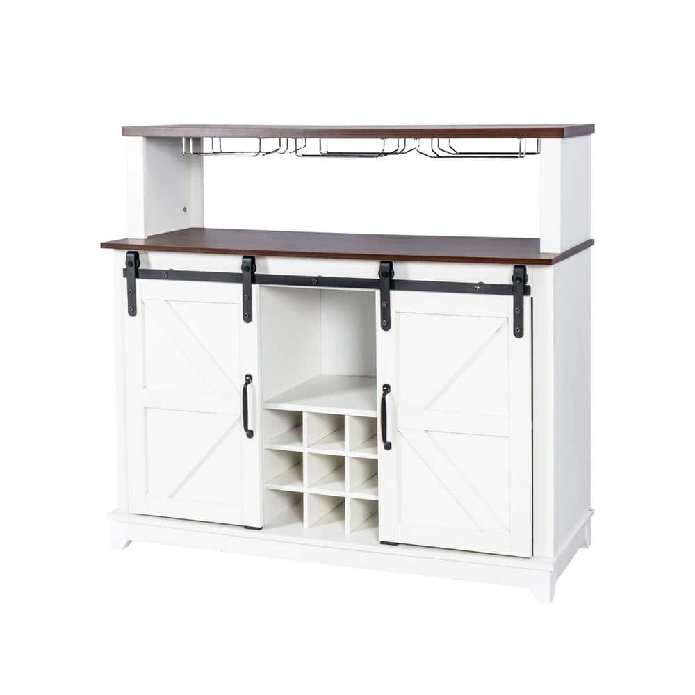 Lycvki 47.24 in. Wood Pantry Organizer with Sliding Barn Door, Wine ...