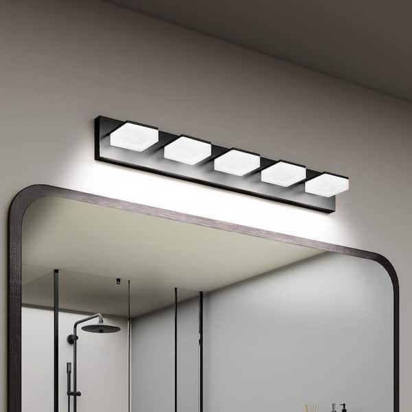 Basdien 32 in 5 Light Modern black Finish Vanity Light Fixture Bathroom ...