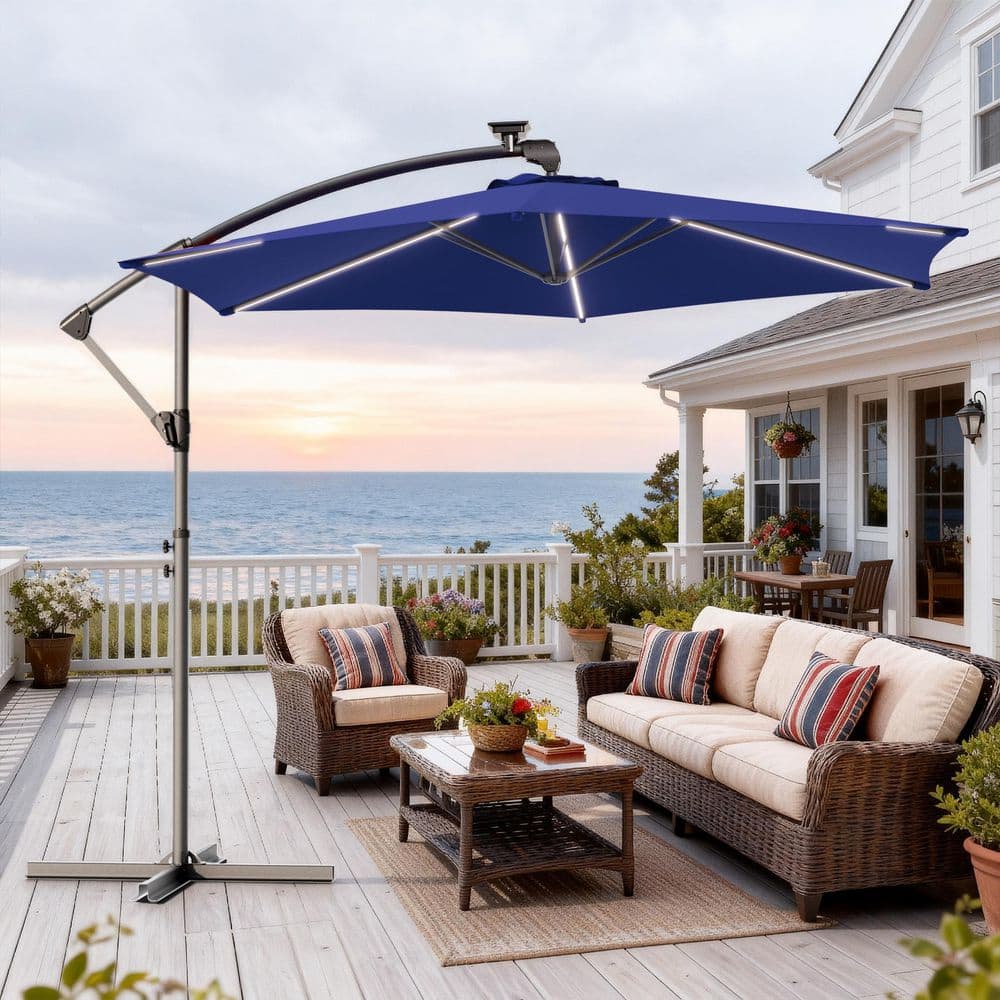 JOYESERY 10 ft. Solar Patio Umbrella with 6-LED Strips, Secure Lock and ...