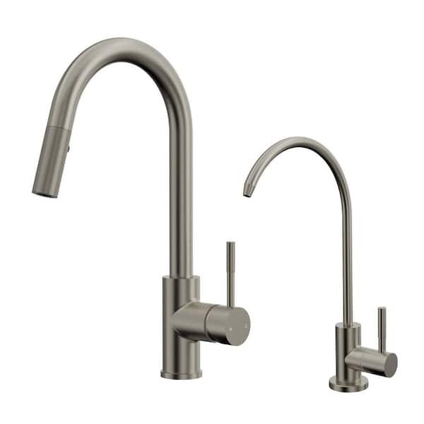 GRANDJOY 16 in. Height 360 Spout Swivel Single Handle Pull Out 2 ...