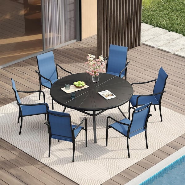 DIFY Blue Stackable Patio Chairs with High Back, Outdoor Dining Chairs ...