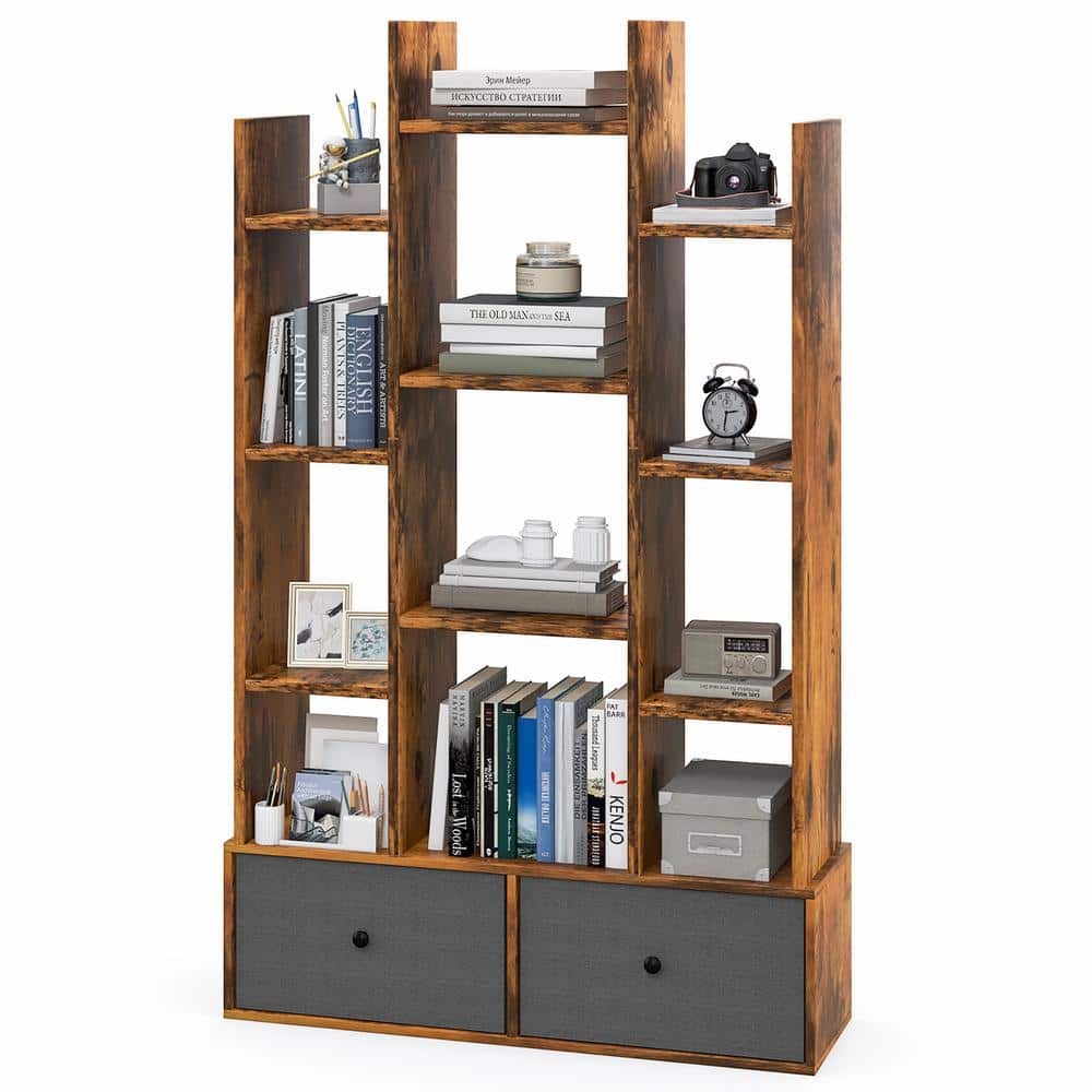 Costway 31.5 in. Wide Industrial Bookshelf Rustic Wooden 12-Shelf ...