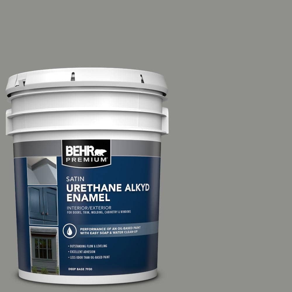 BEHR PREMIUM 5 gal. #PPU24-20 Letter Gray Urethane Alkyd Satin Enamel ...