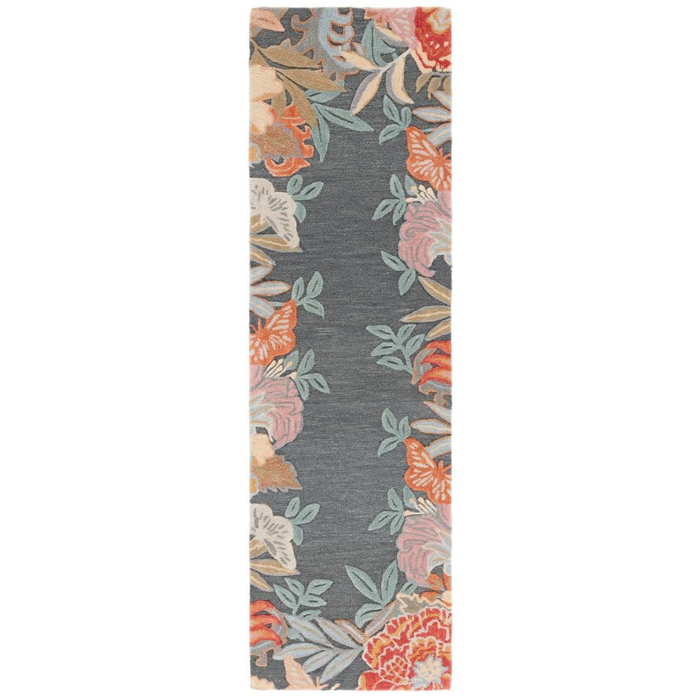 SAFAVIEH Bellagio 2 ft. x 8 ft. Gray/Rust Oversized Floral Runner Rug ...