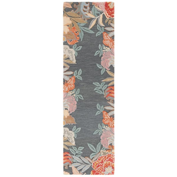 SAFAVIEH Bellagio 2 ft. x 8 ft. Gray/Rust Oversized Floral Runner Rug ...