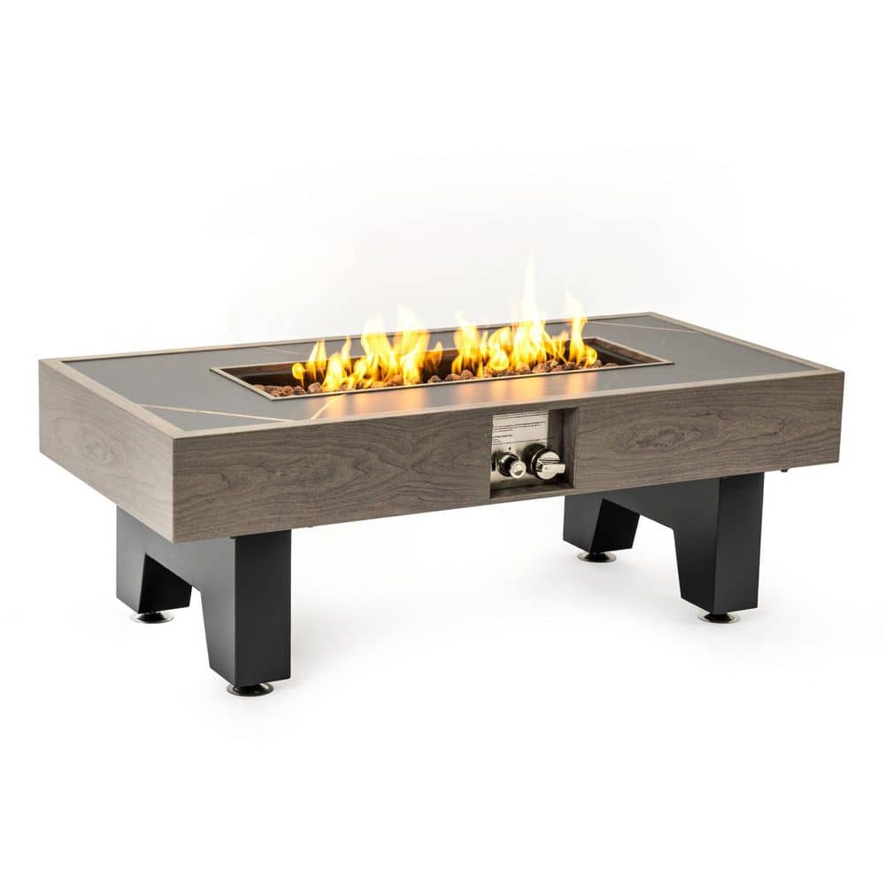 42 in. Brown Rectangul Meta Propane Fire Pit Table 50000 BTU Outdoor ...