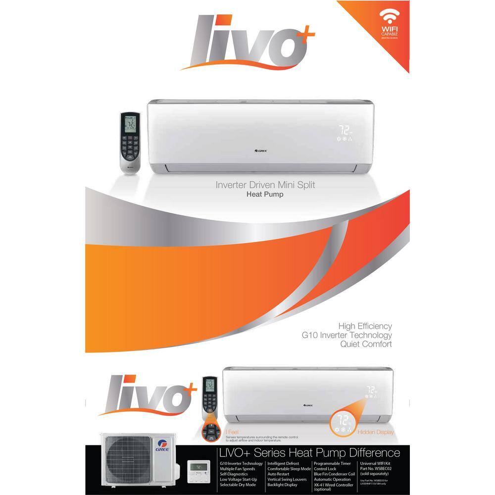 Buy LIVO 12,000 BTU 1 Ton 16 SEER Smart Home Wi-Fi Ductless Mini Split Air Conditioner with Heat ...