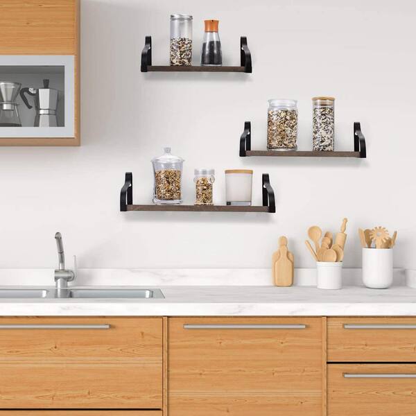 Oumilen 3 Piece Set Antique Wood Wall Mounted Floating Country Style Shelf Brown Bedroom Kitchen Study LT DFA41 37 The Home Depot