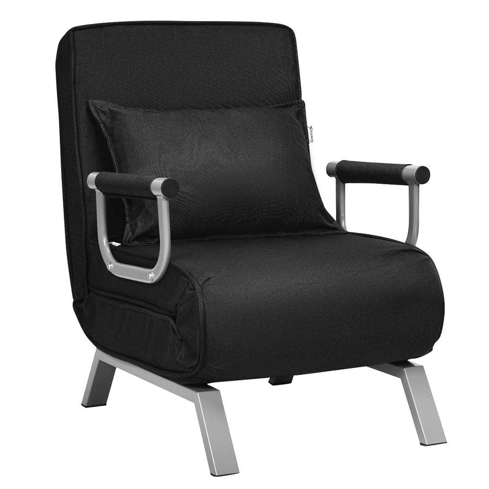 FORCLOVER Black Linen Folding Convertible Sleeper Armchair with Pillow ...