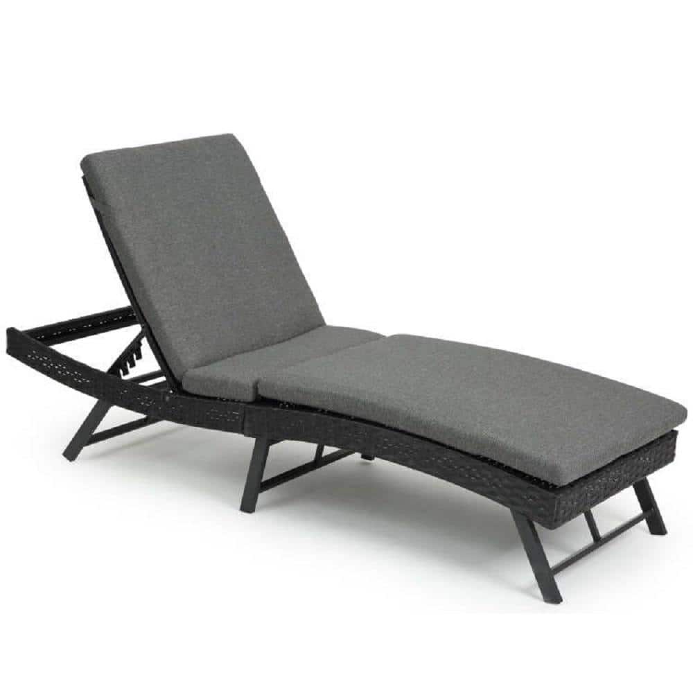 Sudzendf Black Metal Outdoor Folding Adjustable Back Chaise Lounge with ...