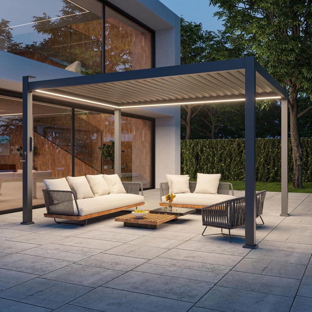 Sonkuki Nordica Series 10 ft. x 13 ft. Aluminum Louvered Pergola with ...