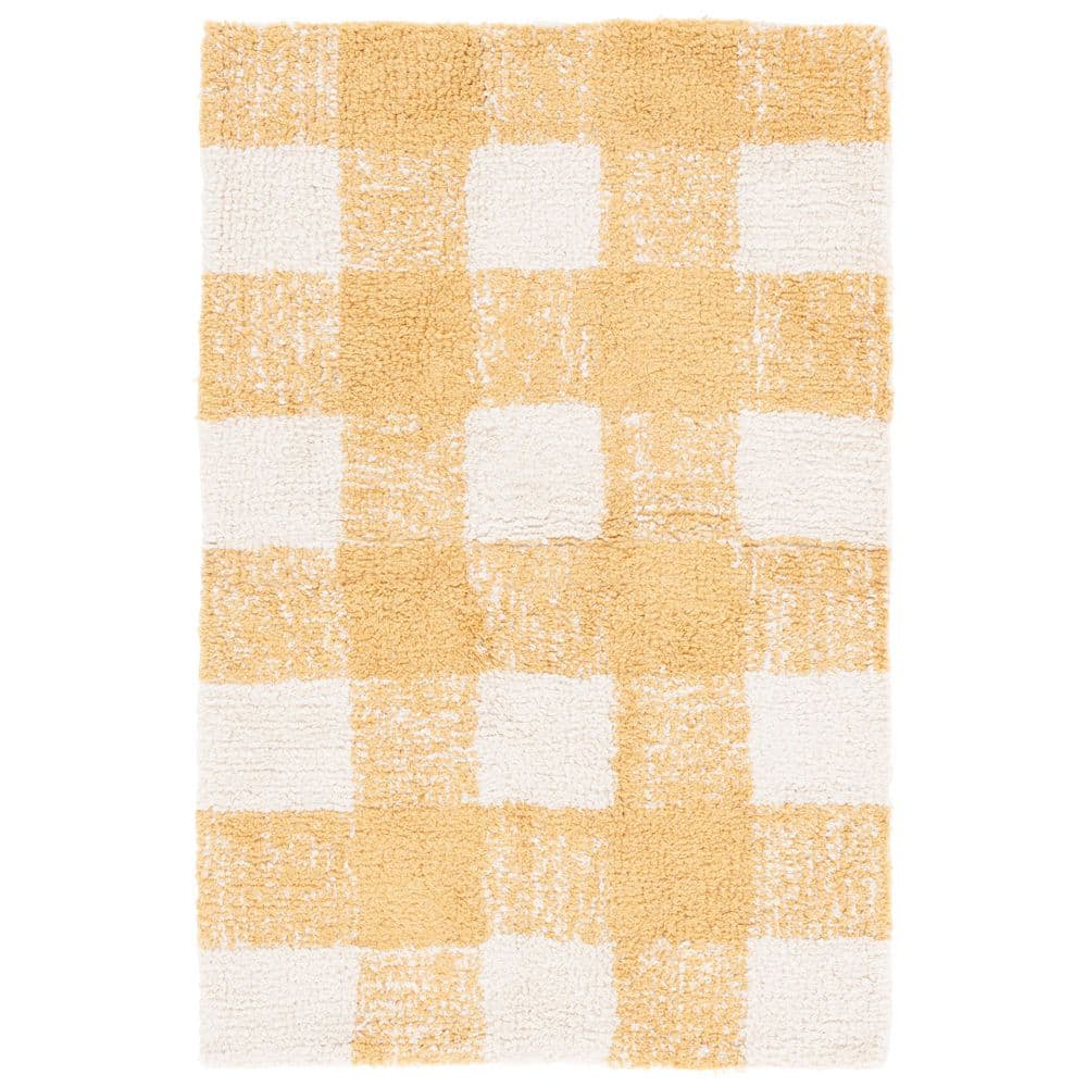 SAFAVIEH Easy Care Ivory/Gold 3 ft. x 5 ft. Solid Lattice Grid Area Rug ...