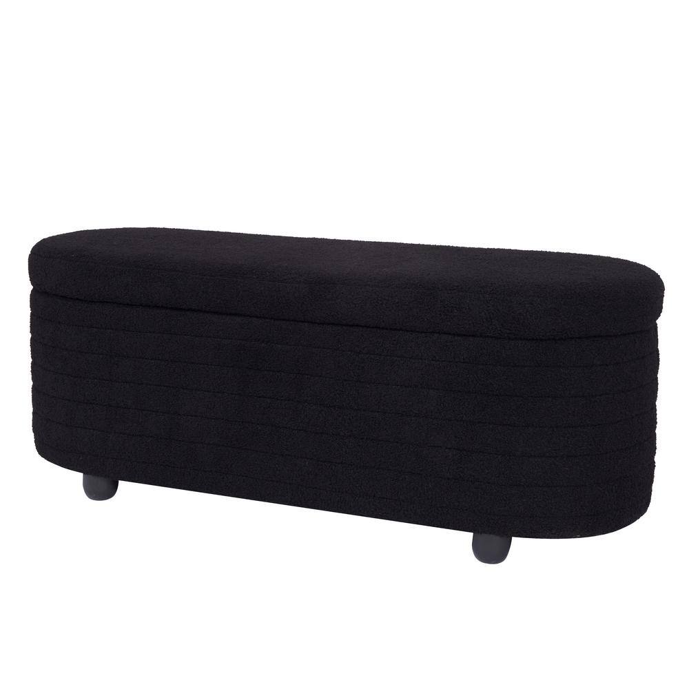 KINWELL 49.6 in. Wide Black Teddy Fabric Upholstered Rectangle Ottoman ...