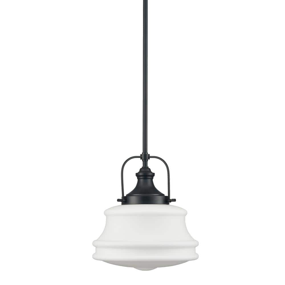 CLAXY 60 Watt 1 Light Black Finished Shaded Pendant Light with Milk ...
