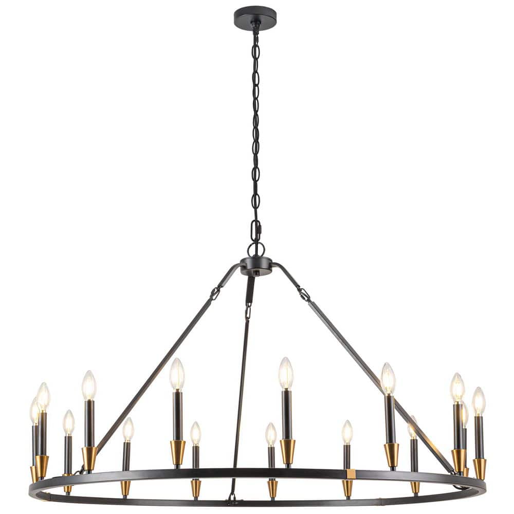 Elegant Series 15-Light Black and Gold with Traditional Circular Chandelier for Dining Room with ...