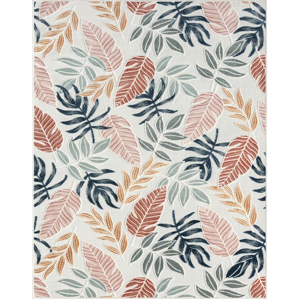 Tayse Rugs Tropic Multi-Color 9 ft. x 12 ft. Floral Indoor/Outdoor Area ...