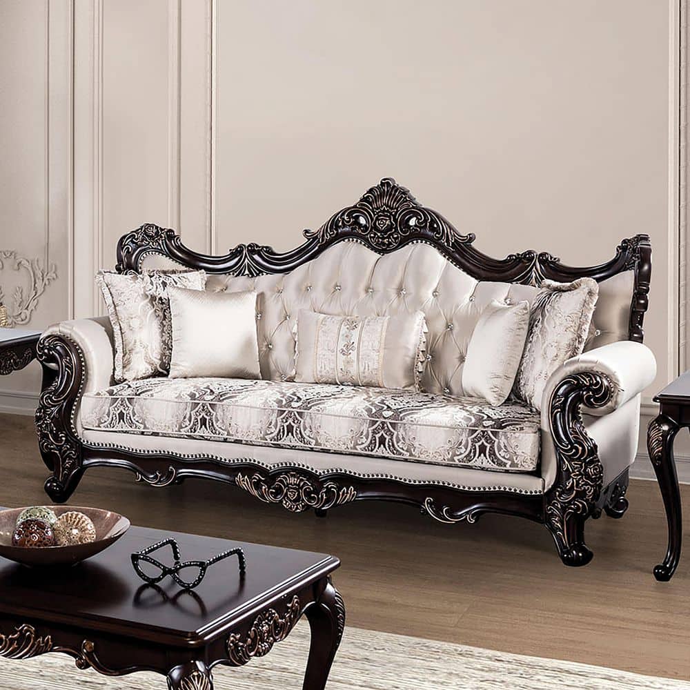 Furniture of America Grady Traditional 94.5 in. Rolled Arm Fabric ...