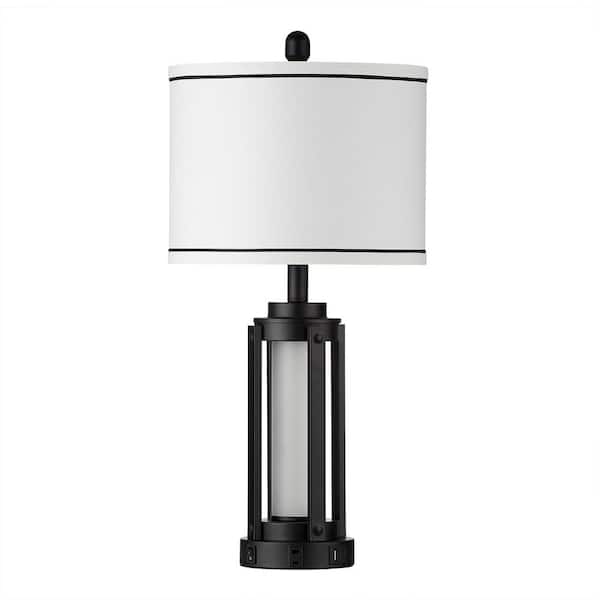 Cinkeda Tatyanna 26 in. Black Metal Table Lamp Set with USB and Type-C ...