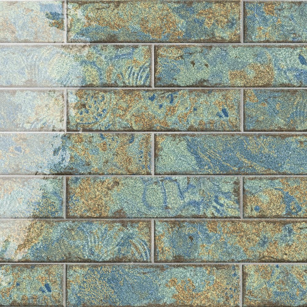 Merola Tile Gaudi React Brick Ocean 2 in. x 10 in. Porcelain Floor and ...
