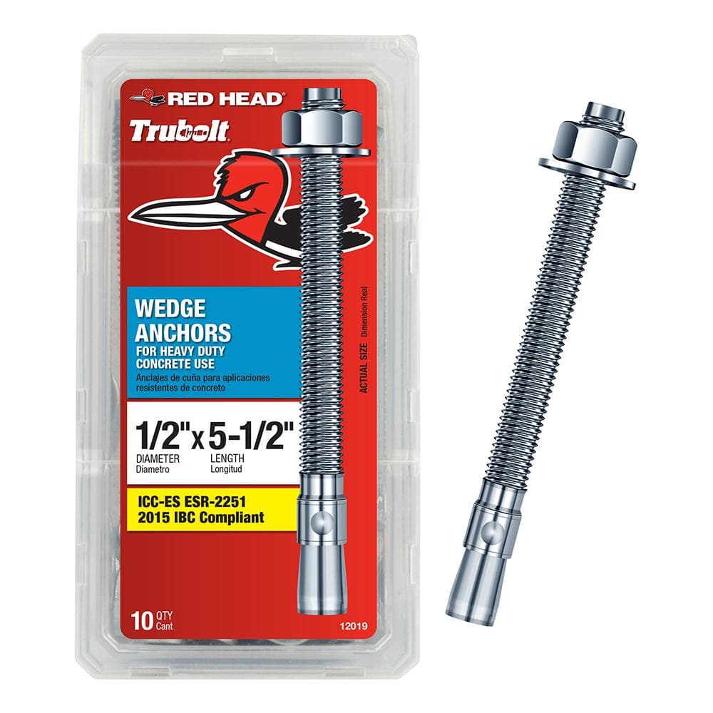 Red Head 1/2 in. x 5-1/2 in. Zinc-Plated Steel Hex Nut-Head Concrete ...