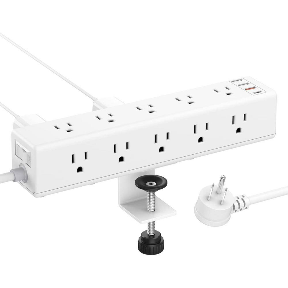 Ahfiwaso 6 ft. Desk Clamp Surge Protector Power Strip, Widely Spaced 15 ...