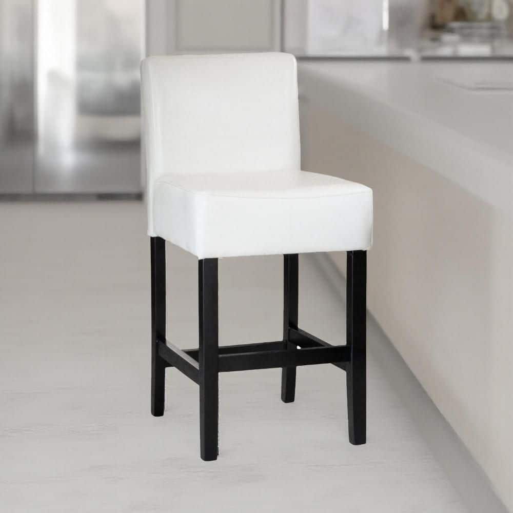 Benjara Counter Ivory and Black Wood Frame Stool Chair with Cushion ...