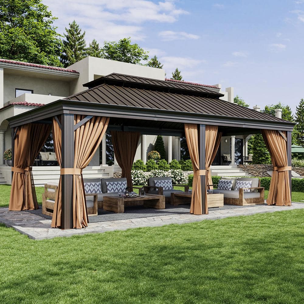 Sizzim 12 ft. x 20 ft. Aluminum Frame Hardtop Gazebo with Double Roof ...