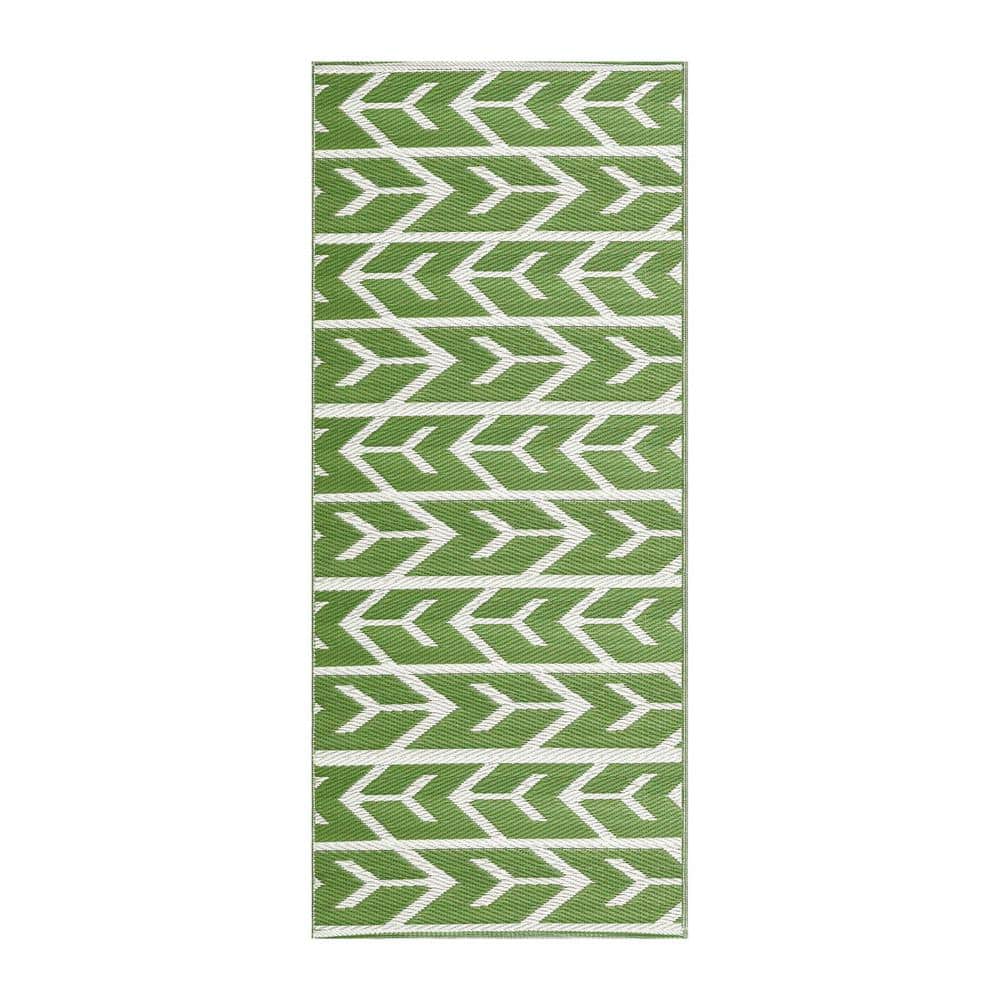 PLAYA RUG Amsterdam Green Creme 2 ft. 3 in. x 6 ft. Reversible Recycled ...