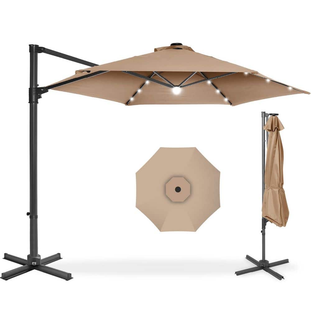 Best Choice Products Tan 10 ft. Solar LED Cantilever Patio Umbrella ...
