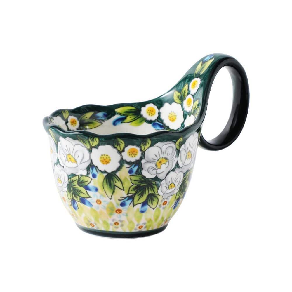 Green Ceramics 5 in. Floral Green Soup Bowl with Loop Handle HDDP6K4Q29 ...