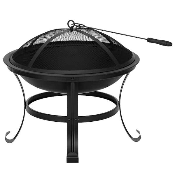 Karl home 22 in. Curved Feet Black Iron Wood Burning Fire Pit ...