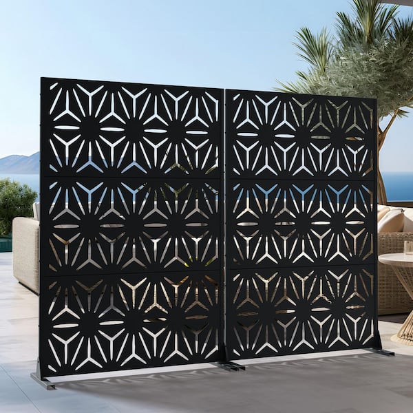 48 in. x 76 in. Outdoor & Indoor Black Metal Privacy Screen ...