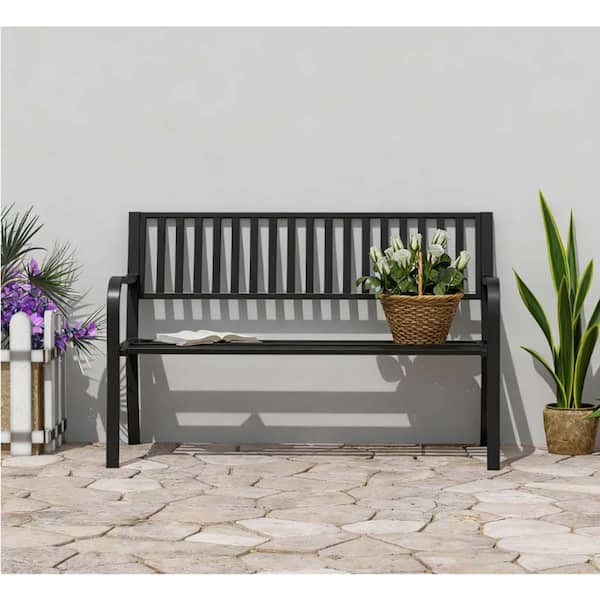 50 in. Metal Outdoor Bench Garden Bench Heavy-Duty Outside Bench Patio ...