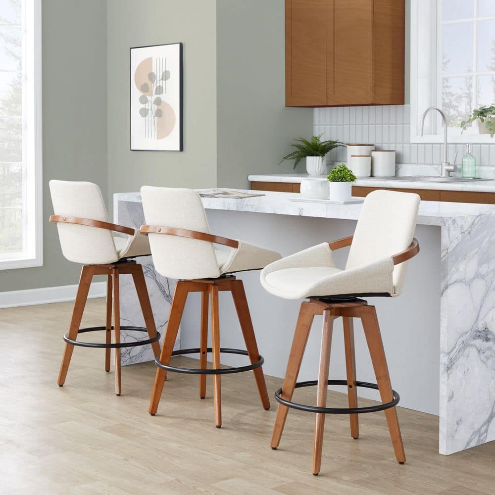 Lumisource Cosmo Walnut Bamboo and Cream Noise Fabric Counter Stool B26 ...