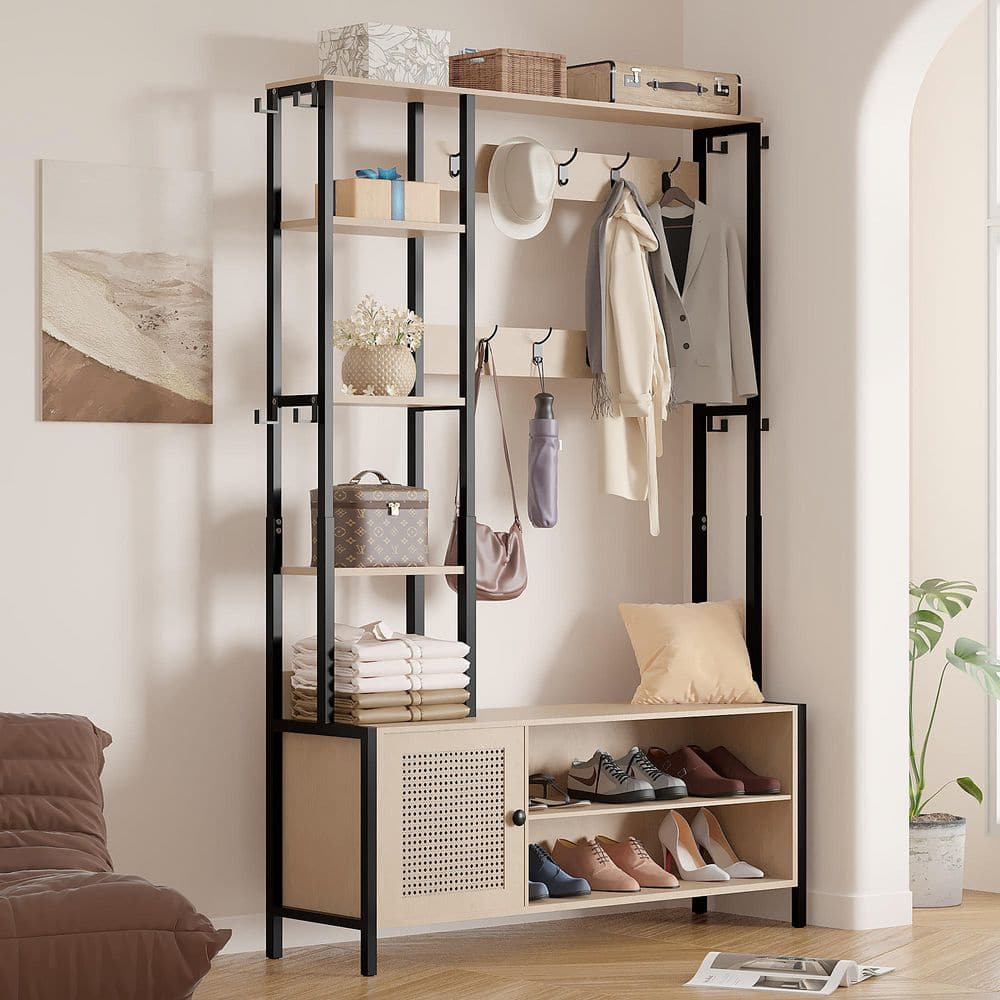 VECELO Hall Tree with Bench and Shoe Storage, 5-in-1 Entryway Coat Rack ...