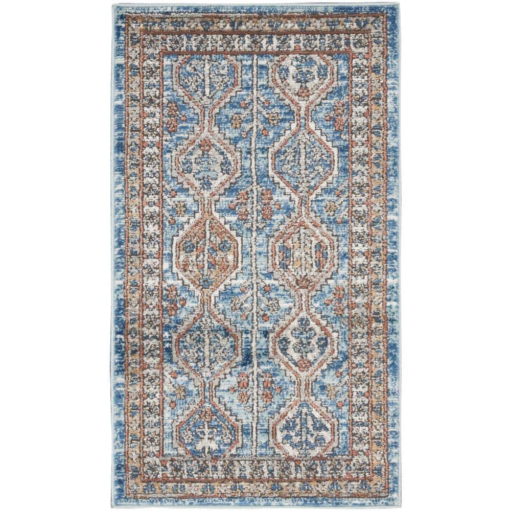 Nourison Concerto Blue/Multi doormat 2 ft. x 4 ft. Bordered ...