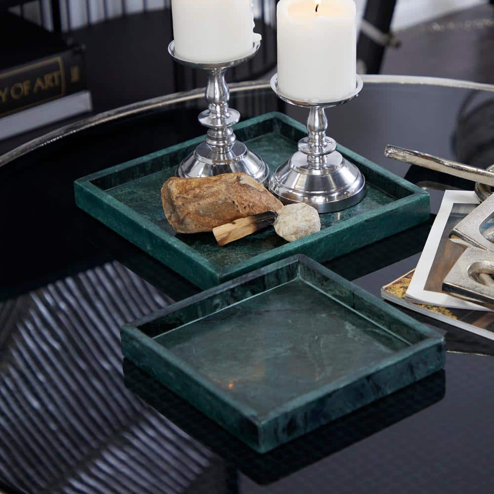 Litton Lane Green Marble Decorative Tray with Raised Border (Set of 2 ...