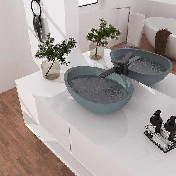 CASAINC Concrete Egg-Shaped Bathroom Sink Vessel Sink Art Basin in Blue ...