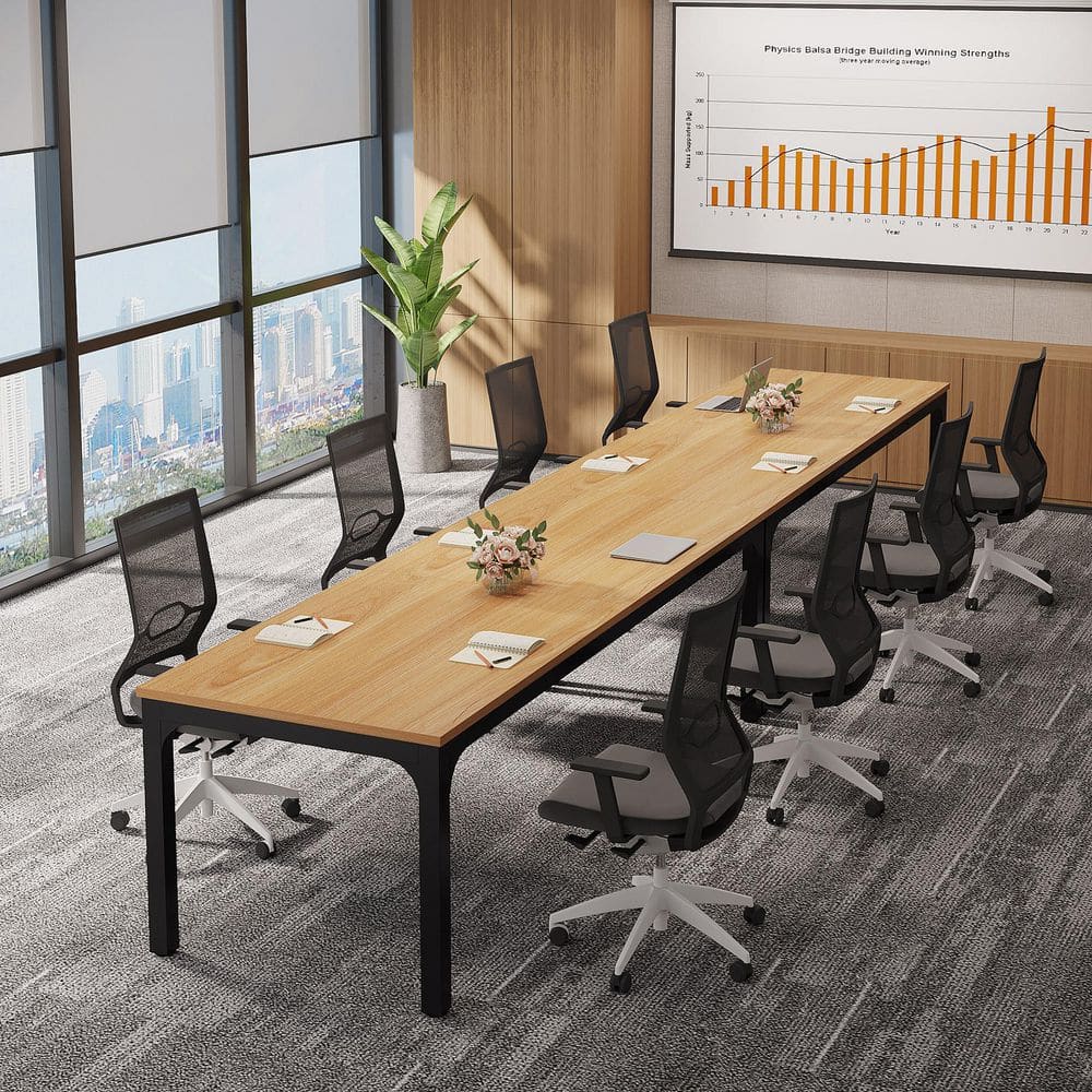 BYBLIGHT Moronia 78.74in. 2PCS Light Tan & Black Conference Room Table ...