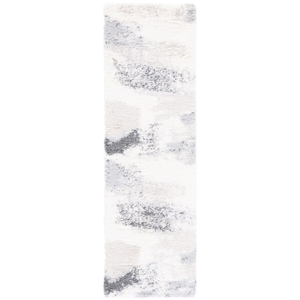 SAFAVIEH Fontana Shag 2 ft. x 6 ft. Ivory/Gray Gradient Abstract Runner ...
