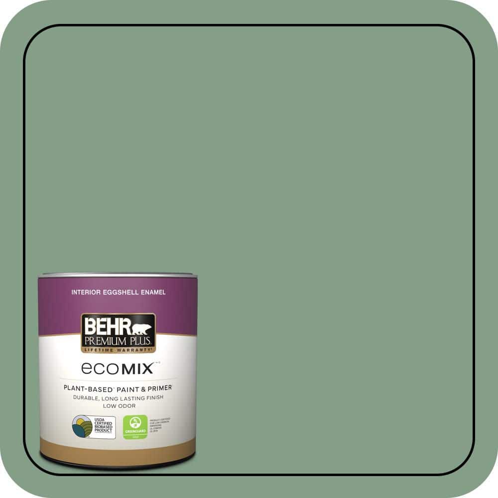 BEHR PREMIUM PLUS 1 qt. #S410-5 Track Green Eggshell Enamel EcoMix ...