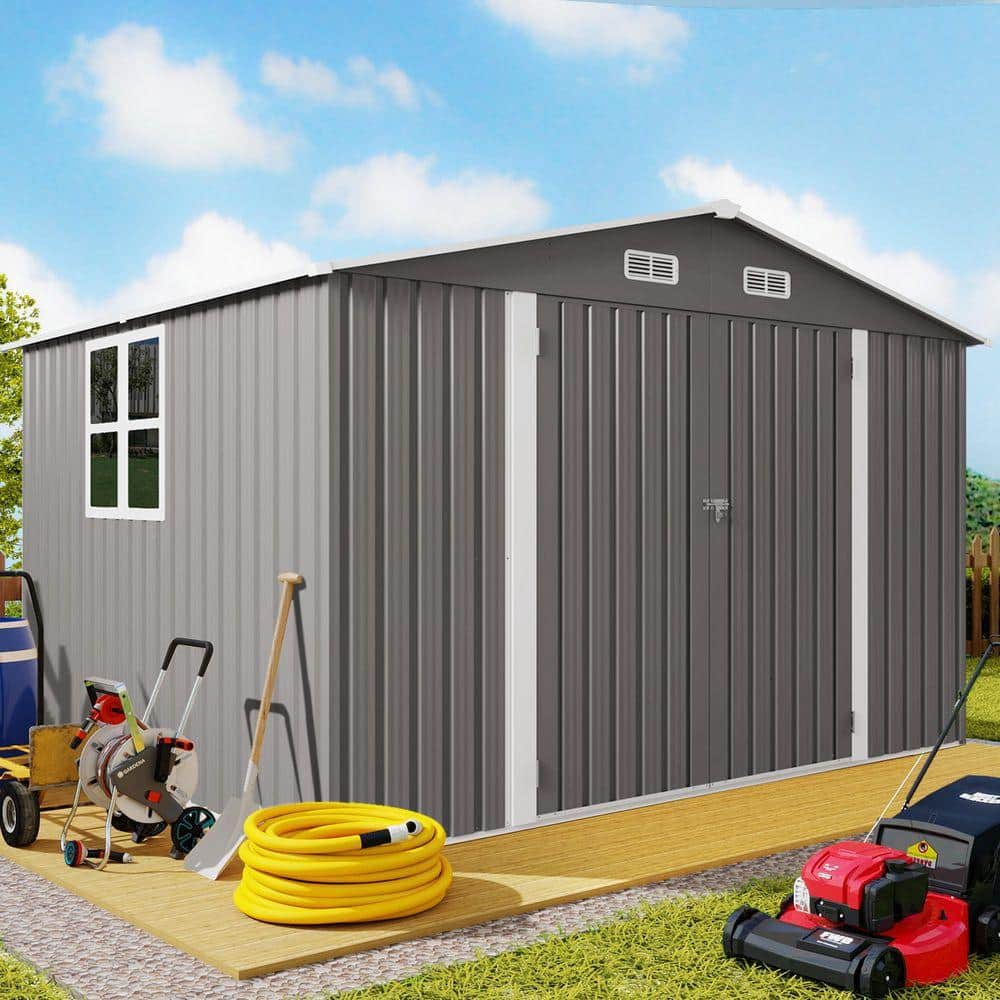 ToolCat 10 ft. W x 8 ft. D Metal Shed with Lockable Door and Air Vent ...