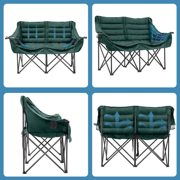 BOZTIY XXXL Oversized 2 Person Camping Chair Folding Fully Padded Camping Couch Double Portable Lawn Chair Patio Chair Green SRY 16T GREENHD01